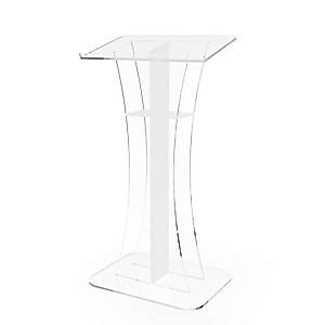 FixtureDisplays® Podium Clear Ghost Acrylic w/White Cross1803-310 Easy Assembly Required 1803-310-NEW
