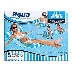 Aqua Original 4-in-1 Monterey Hammock Pool Float & Water Hammock – Multi-Purpose, Inflatable Pool Floats for Adults – Patented Thick, Non-Stick PVC Material – Light Blue