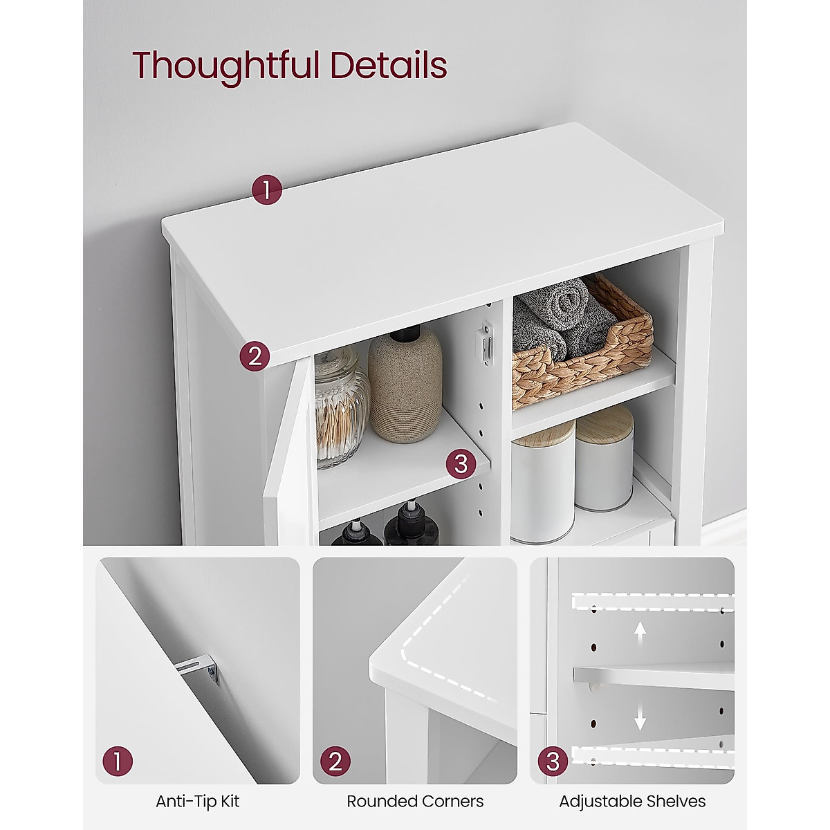 VASAGLE Bathroom Floor Storage Cabinet, Bathroom Cabinet Freestanding, Kitchen Cabinet, with Open Compartment, 2 Drawers, Adjustable Shelves, 11.8 x 21.7 x 31.5 Inches, White UBBC543P31