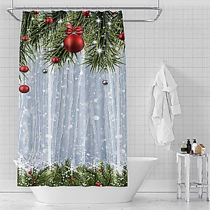 SHENGJUN 36x72 Winter Christmas Rustic Wood Shower Curtains for Merry Xmas Bath Bathroom Snowflakes Snowy Pine Trees Decors Its Cold Outside Home Fabric Waterproof Shower Curtain Set with 6 Hooks