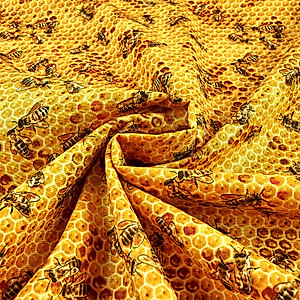 Bees and Flowers Honeycomb Honey, Fabric by the Yard