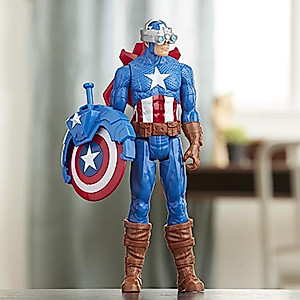 Avengers Marvel Titan Hero Series Blast Gear Captain America, 12-Inch Toy, with Launcher, 2 Accessories and Projectile, Ages 4 and Up , Blue