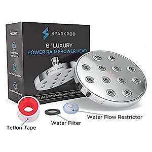 SparkPod Power Rain Shower Head- High Pressure Rainfall Shower Head- Unique Wide Spray Pattern Emulates a Rainstorm- Luxury Modern Look- No Hassle 1-Min Install (2.5GPM, Luxury Polished Chrome)