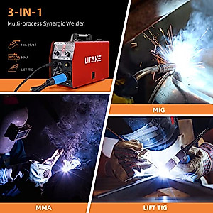LITAKE 3 in 1 Digital MIG Welder, 200Amp 110/220V Dual Voltage Welding Machine，Suitable for MIG(2T/4T)/Lift TIG/Stick