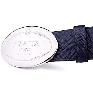 Prada Navy Blue Saffiano Leather Belt Brushed Silver Buckle 105/42 2CM046