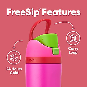 Owala Kids FreeSip Insulated Stainless Steel Water Bottle with Straw for Sports, Travel, and School, BPA-Free Sports Water Bottle, 16 oz, All The Berries