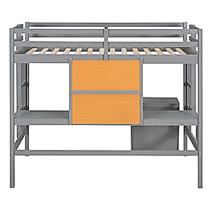 LCH Loft Bed,Twin Size Loft Bed with Desk and Writing Board for Bedroom,Guest Room and Dorm, Wooden Loft Bed with Desk and Two Drawers Cabinet for Kids,Teens,Boys,Girls,No Box Spring Needed,Gray