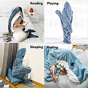Shark Blanket For Adult, Wearable Shark Blanket Hoodie Super Soft Cozy Flannel, Boys Girls Shark Onesie
