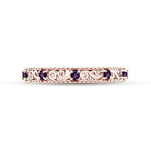 Jewel Zone US Round Cut Purple Simulated Amethyst Stackable Ring in 14K Rose Gold Over Sterling Silver
