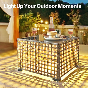 XIZZI 10 Pieces Patio Furniture Set with Fire Pit Table - All Weather Wicker Outdoor Patio Sectional Furniture Sofa Set with Swivel Rocking Chairs,Luxury Modern Modular Patio Conversation Set,Beige