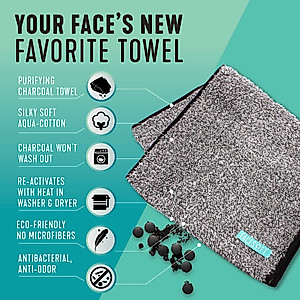 Facesoft Yoga Towel - Infused with Activated Charcoal to Detoxify and Sweat - Made with Eco-Friendly Aqua-Cotton Yarn - Biodegradable and Sustainable - All Ages