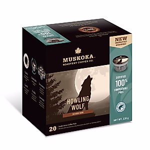 Muskoka Roastery Coffee, Howling Wolf, Medium Dark Roast, 20 Single Serve Coffee Pods, Compatible with K-Cup Keurig Brewers