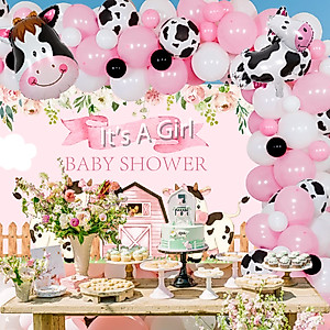 Cheereveal Cow Baby Shower Decorations for Girl - Cow Balloon Garland & Arch Kit and Farm Animal Baby Shower Backdrop Barnyard Party Supplies