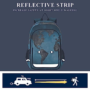 ZENWAWA Realistic World Map Kids School Backpack for Girls Boys, Travel Backpacks with Reflective Strips Multiple Pockets for School Hiking Summer Camp 17.7 inches