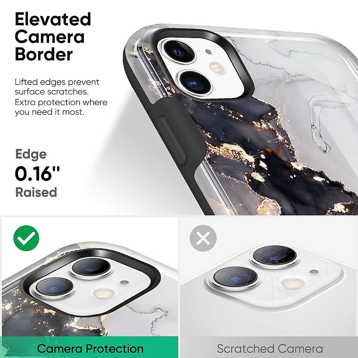 Dutyway for iPhone 11 Case, Protective Gold Sparkle Glitter Slim Fit Cover for Men & Women, Hard PC Full-Body Shockproof Rugged Bumper Protective Case for Apple iPhone 11 6.1 inch