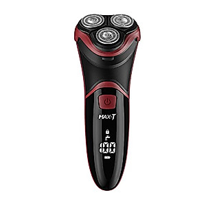 MAX-T Men's Electric Shaver - Corded and Cordless Rechargeable 3D Rotary Shaver Razor for Men with Pop-up Sideburn Trimmer Wet and Dry Painless 100-240V Red