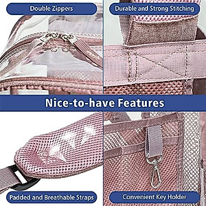 F-color Clear Backpack - Large Clear Backpack Heavy Duty with Lunch Bag and Pen Bag for Adults, Women, Stadium, Travel, Transparent Backpack, Pink (for age 12 or above)