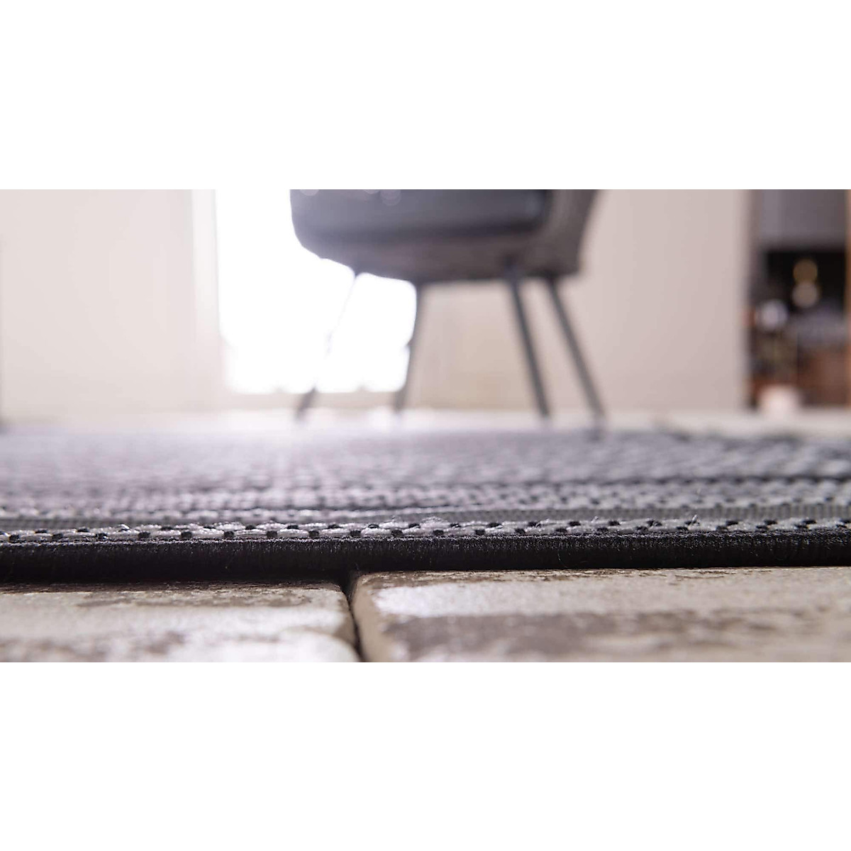 Unique Loom Outdoor Border Collection Area Rug - Multi Border (6' 1" x 9' Rectangle, Gray/ Black)