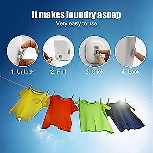 Retractable Clothesline Indoor Outdoor | Clothes Line 14ft | 304 Stainless Steel Clothesline Heavy Duty 55LBs Weight Capacity | Wall Mounted Clothes Drying Laundry Line, Lock to Prevent Sagging