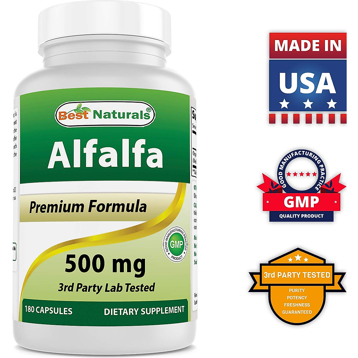 Best Naturals Alfalfa Green Super Food 500 mg 180 Capsules (180 Count (Pack of 1))