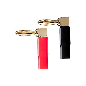 Monoprice 10 Pair Right Angle 24k Gold Plated Banana Speaker Wire Cable Screw Plug Connectors (121915) Black/Red