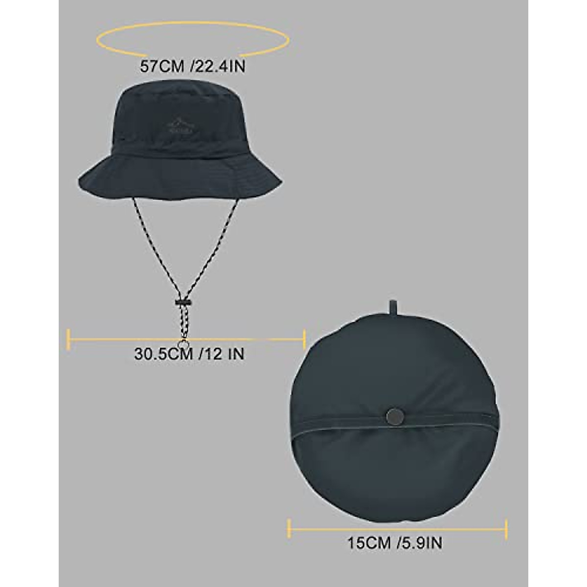 BROTOU Sun Hats for Women/Men, UPF 50+ Wide Brim Bucket Hat, Waterproof and Foldable Boonie Hat with UV Protection for Hiking Fishing Garden Safari Beach (Grey)