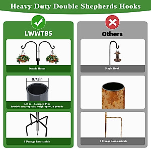 LWWTBS Double Shepherds Hooks for Outdoor (1Pack,76 inch) Heavy Duty Adjustable Bird Feeder Pole Garden Decor Shepherds Hook for Hanging Bird Feeder, Plant Baskets, Hummingbird Feeder for Outside