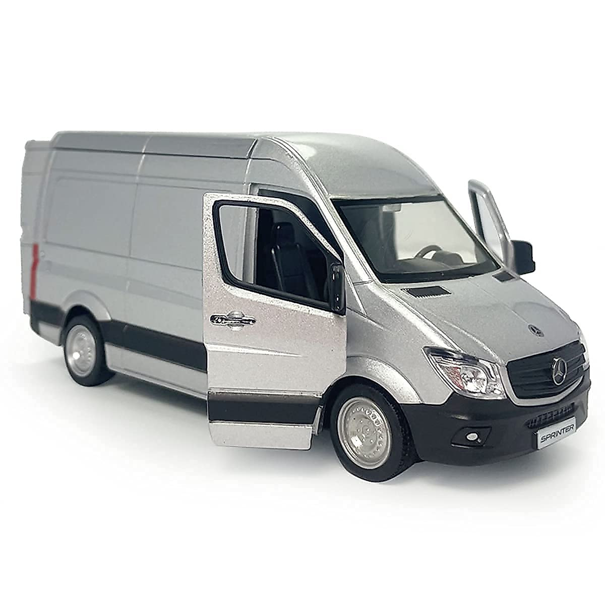 Sprinter Toy Truck Van Cargo Delivery Model Car Diecast Vehicle 1/36 Scale Metal Pull Back Toy Cars Doors Open Zinc Alloy Casting Toys for Boys Kids Birthday Gifts Mens Collection, Silver Gray