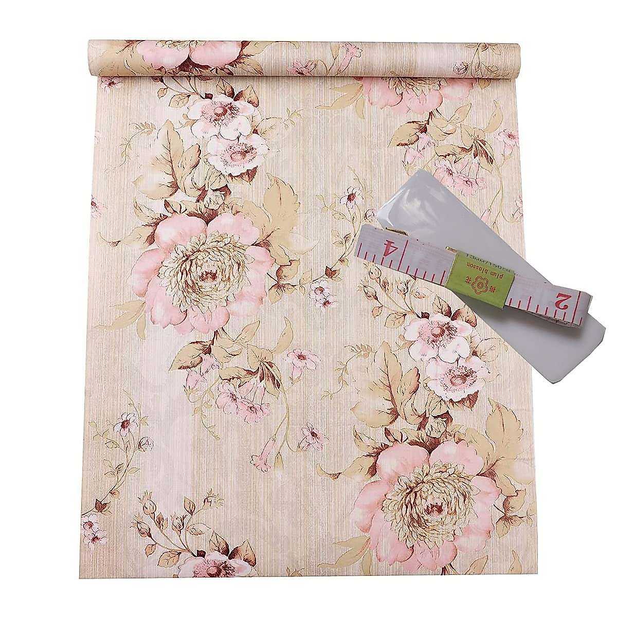 Self Adhesive Vinyl Pink Peony Floral Contact Paper with Wallpaper Smoothing Tool Kit - Decorative Floral Shelf Liner Cabinets Dresser Drawer Furniture Walls Crafts Decor Sticker 17.7"X117"