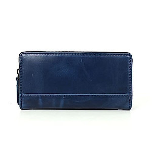 Women's RFID Blocking Large Capacity Leather Wallet Zip Around Phone Clutch Large Travel Purse Wristlet (Ocean Blue)