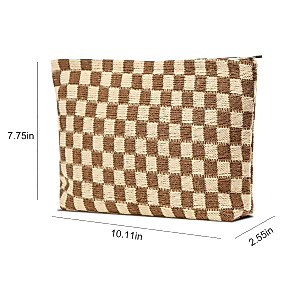 Aoekaff Cosmetic Bags for Women,Large Y2K Makeup Bags for Travel Aesthetic Knitted Purses Checkered Toiletry Bag Makeup Organizer Storage For Women Gift (Khaki)