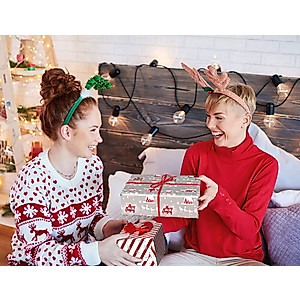 Cuitpan White Christmas Wrapping Paper Bundle for Kids Adults - Reindeer, Stripes, Woodlands, Snowflake, Red Truck Winter Scene Designs - 28 x 40 Inches, 6 Jumbo Sheets, Recycled