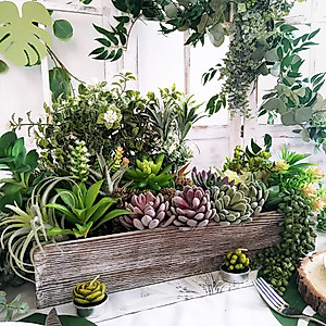 1 Pcs Wood Planter Box Rectangle Whitewashed Wooden Rectangular Planter Decorative Rustic Wooden Box with Inner Plastic Box - 17.3" L x 7.8" W x 3" H Floral Natural Centerpieces Rustic Wedding Decor