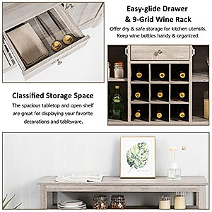PETSITE Sideboard Buffet Cabinet with Storage, Wine Rack, Open Shelf, 2 Cabinets & Drawer, Wood Accent Coffee Bar Station Console Tables for Home Kitchen, Living Room, Entryway