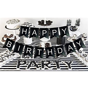 Black Happy Birthday Banner, Black Happy Birthday Bunting Banner with White Letters Birthday Party Decoration Supplies