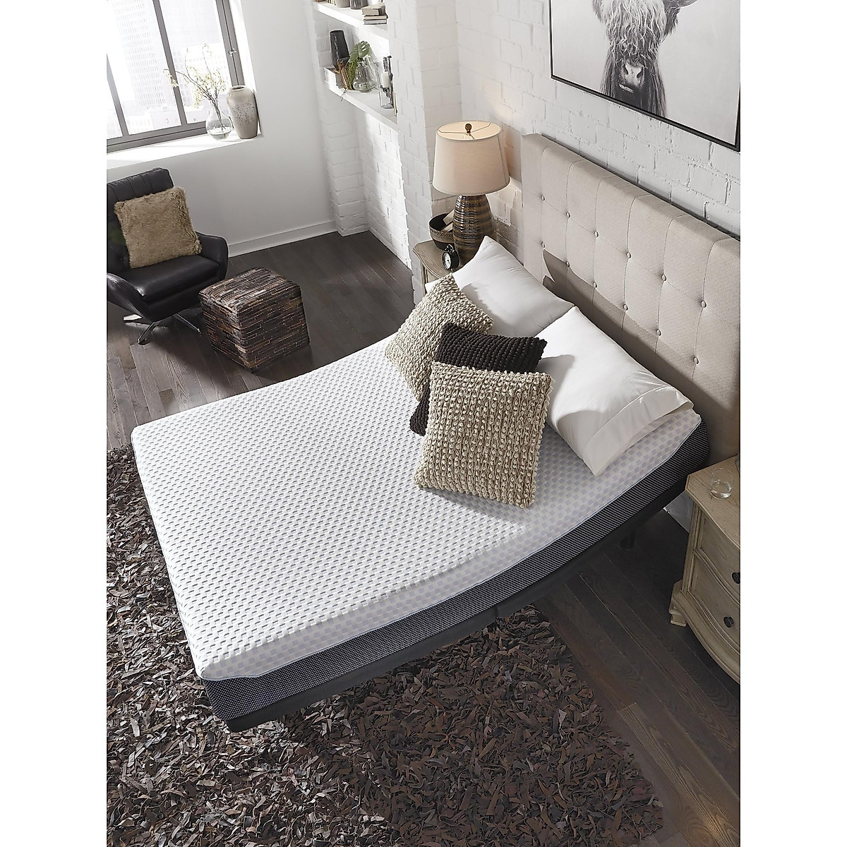 Signature Design by Ashley Queen Size Chime Elite 10 Inch Plush Green Tea & Charcoal Gel Memory Foam Mattress with Micro Cool Cover