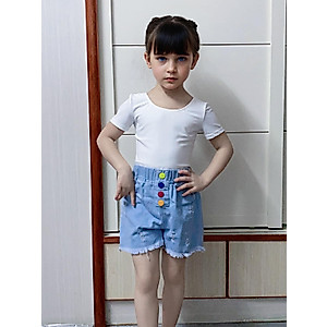 speerise Girls Toddler Leotard Short Sleeve Ballet leotards for Dance Gymnastics Bow Back 3-12 Years white