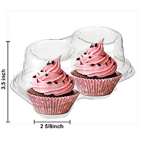 Bekith 60 Count 2-Compartment Plastic Cupcake Containers Disposable with Connected Airtight Lid, Clear Stackable Deep Dome Cupcake Carrier Holder Box for Cupcakes, Muffins, BPA Free
