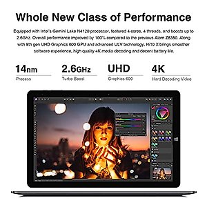 CHUWI Hi10 X, 10.1" Tablet with Keyboard and Pen, 6GB LPDDR4 128GB Storage, 1920x1200P 10-Point Touch Display, Intel Celeron N4120, 2 in 1 Convertible Laptop, Dual Band WiFi, Typc-C, Windows 10, Gray