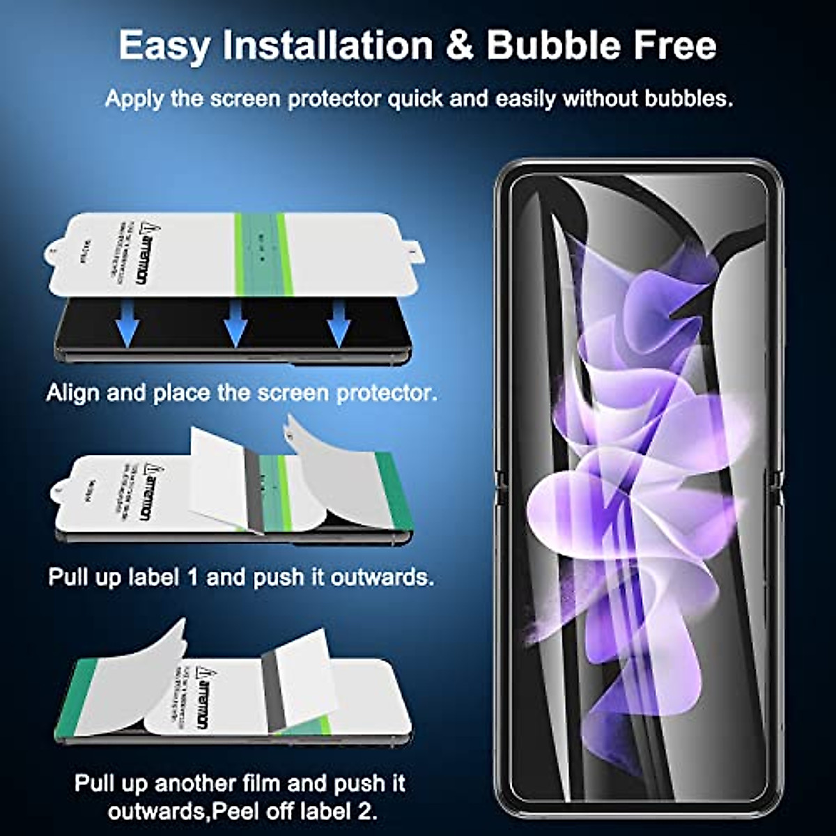 geekboy (2 Set Upgraded) screen protector compatible for Samsung Galaxy Z Flip 3 5G 2021, 2 Pack Inner and Back Flexible Soft TPU Screen Cover Film for Galaxy Z Flip 3, Case Friendly, Anti Scratch