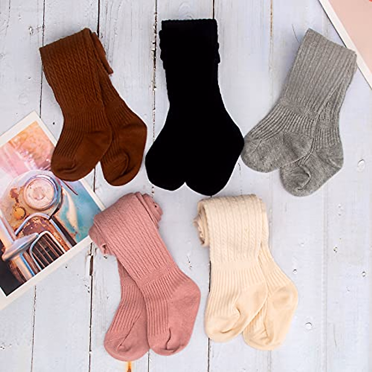 4/5 Pack Baby Girls Cable Knit Tights Cotton Rich Toddler Footed Stockings Thick Winter School Leggings Dance Pantyhose