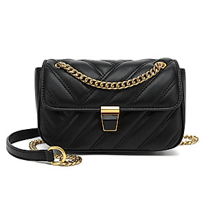Scarleton Crossbody Bags for Women, Purses for Women, Quilted Shoulder Bag, Lightweight Gold Chain Crossbody Bag Purse, H210701 - Black