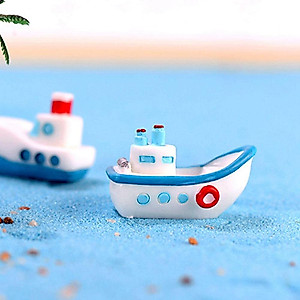 4 Pcs Yacht Ornaments, Resin Sea Boat Figurines Mini Fairy Garden Decorations, Bonsai Miniatures DIY Crafts Home Decors