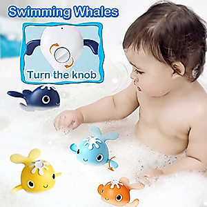 LOYUEGIYO Baby Bath Toys,Magnet Fishing Game Bath Baby Toy for 1-3 4-8 Year Old Toddler Boys Girls,Toys Gifts for Kid,Baby Bathtub Toys 18 Months+,4 Wind-up Whale Water Shower Toy&1 Fishing Pole&1 Net