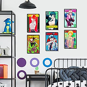 Chainsaw Man Poster - Set of 6 pcs Chainsaw Man Merch 8*12 Inch Frameless Canvas Poster Anime Wall Art Chainsaw Man Figure for Bedroom Decoration,Chainsawman Poster Anime posters for room aesthetic