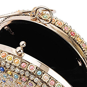 WPKLTMZ Women Evening Bag Round Rhinestone Crystal Clutch Purse Ring Handle Handbag for Wedding Prom Party (Colorful)