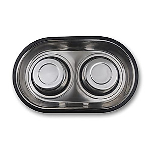 Van Ness Pets Stainless Steel Large Double Dish Dog Food And Water Bowl, 64 OZ, Wide No-Tip Base