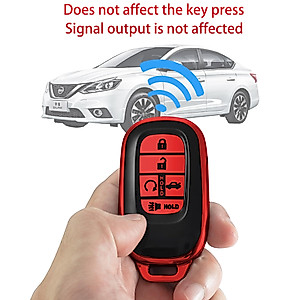 Yonmcfn for Honda Key fob Cover with Leather Keychain,Soft TPU 5 Buttons Key Shell,fit 2022 2023 Civic Accord Remote car Key(Red)