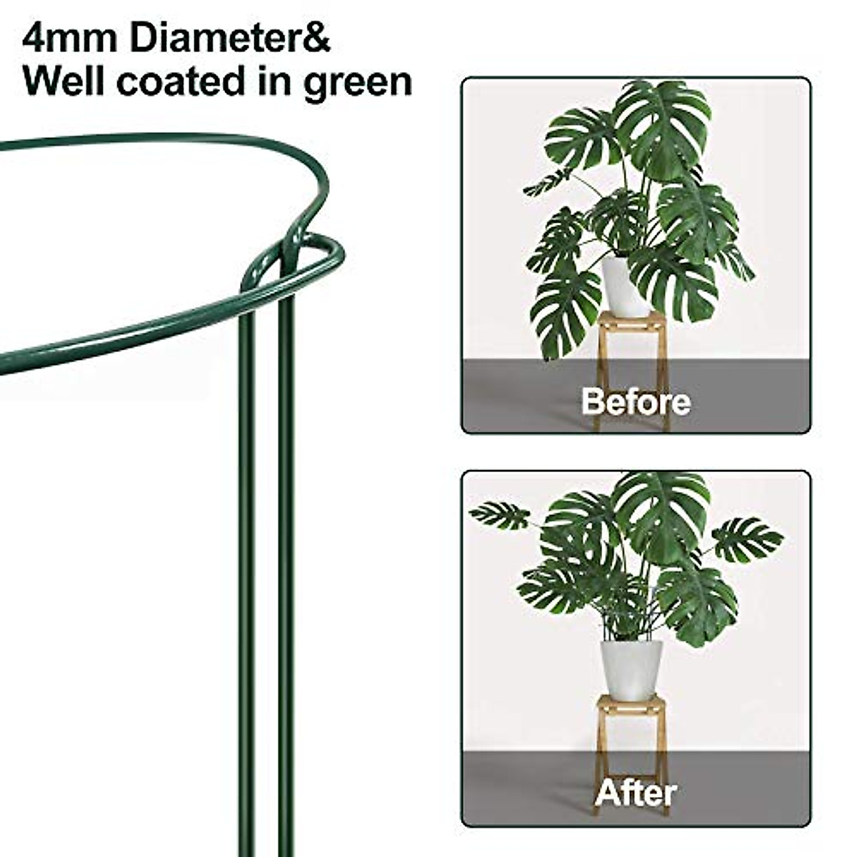 CKE 20 Pack 4mm Plant Support Stakes, Metal Peony Support, Garden Plant Cage Stake Support, Plant Support Ring, Green Half Round Plant Support Ring for Peony, Tomato, Rose, Vine Plant 10" W x 15.8" H