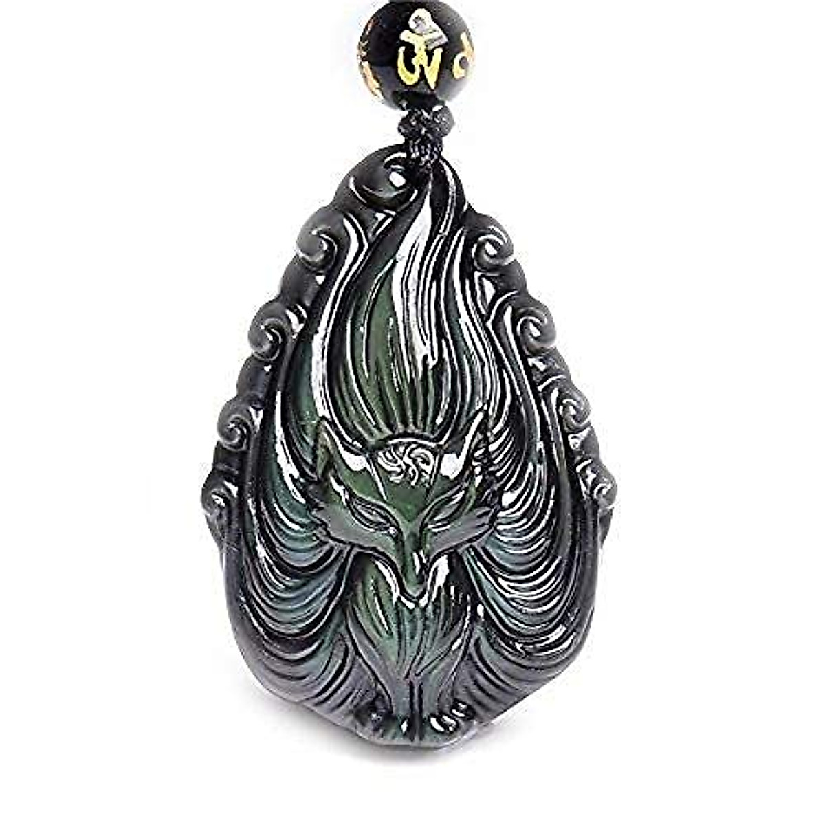 Crystal Obsidian nine tail fox gumiho necklace pendant with bead chain for wen or women (rainbow obsidian)